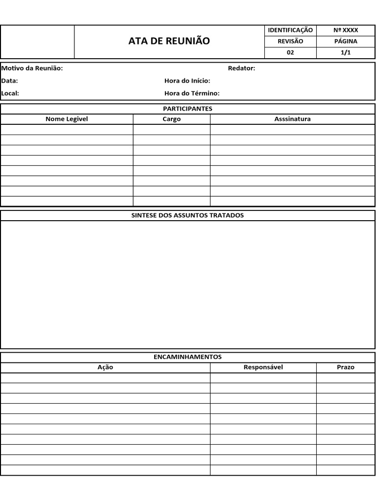 Modelo Ata de Reunião.xlsx | PDF