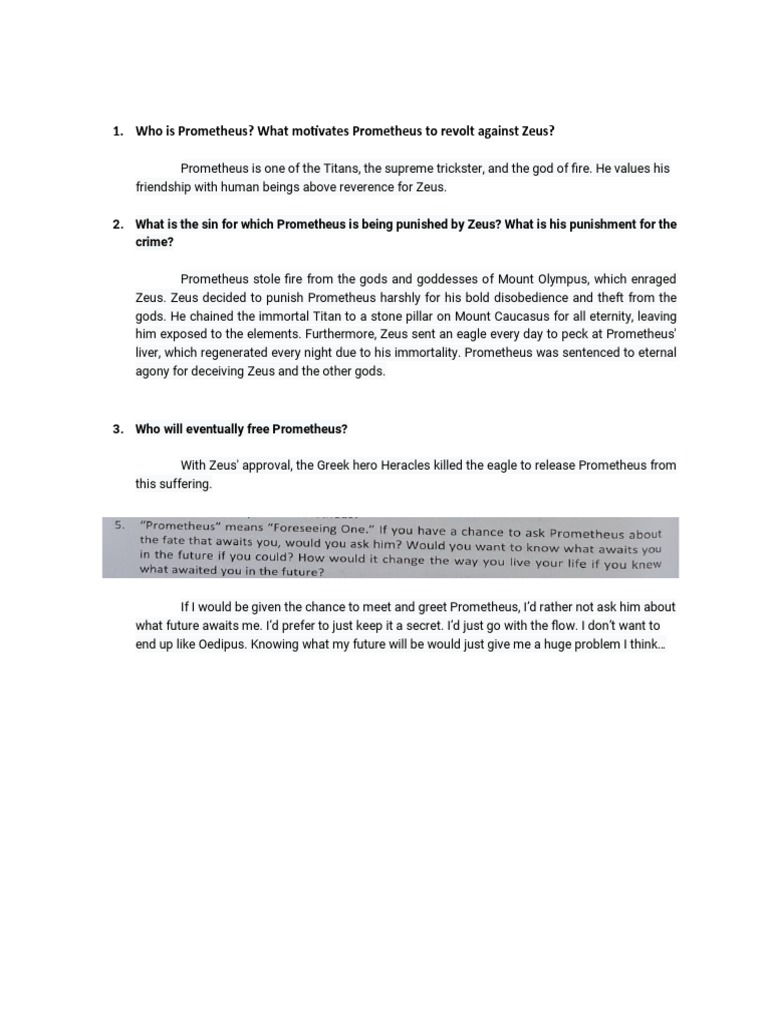Prometheus Bound Questions | PDF