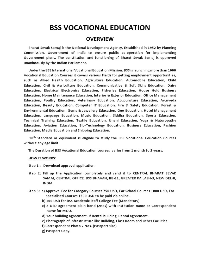 Bss Vocational Education Overview | PDF | Vocational Education