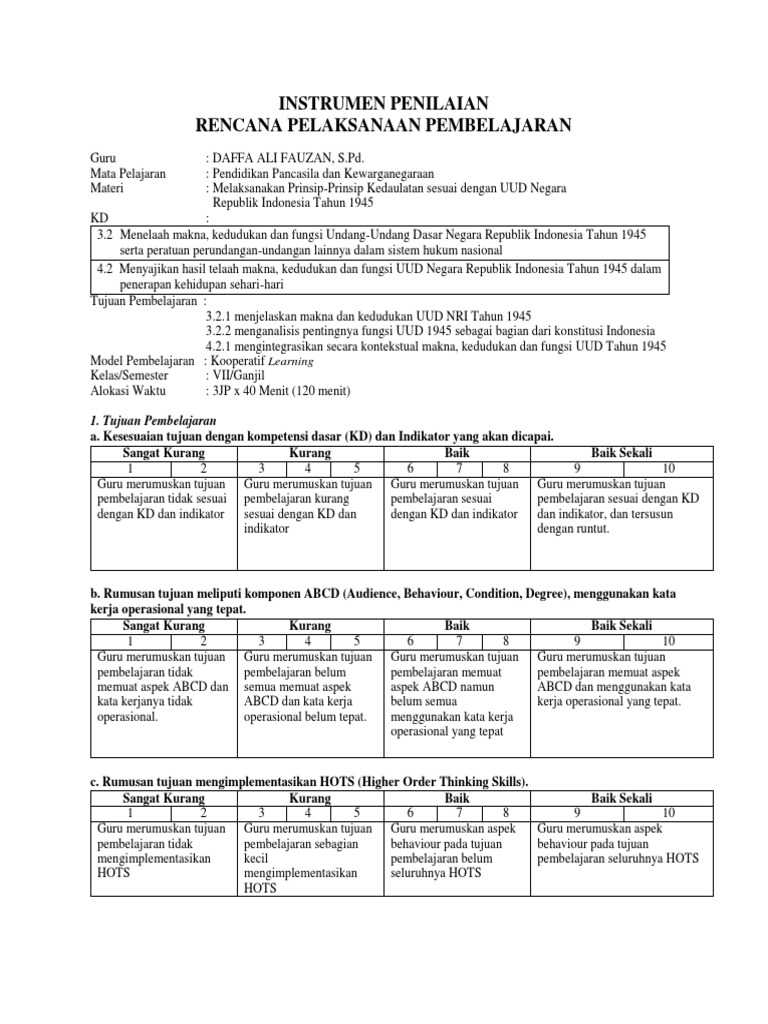 Supervisi (Penilaian RPP) | PDF