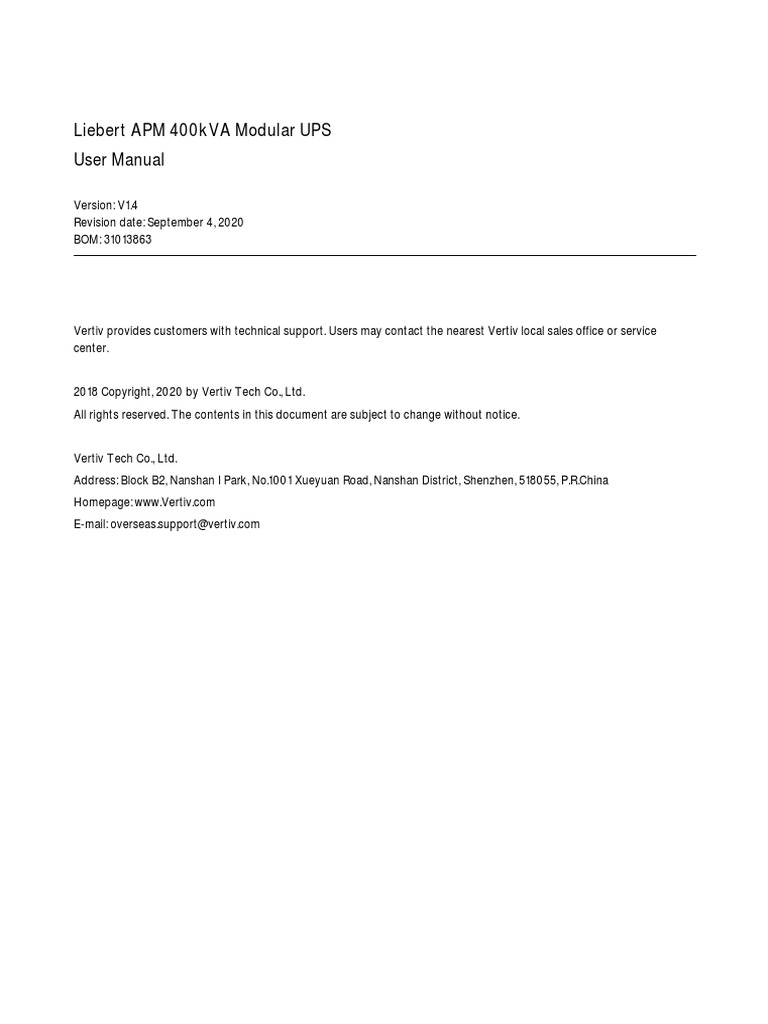 UPS - Liebert APM 400kVA UPS - Manua - V1.4 | PDF | Power Inverter | Rectifier