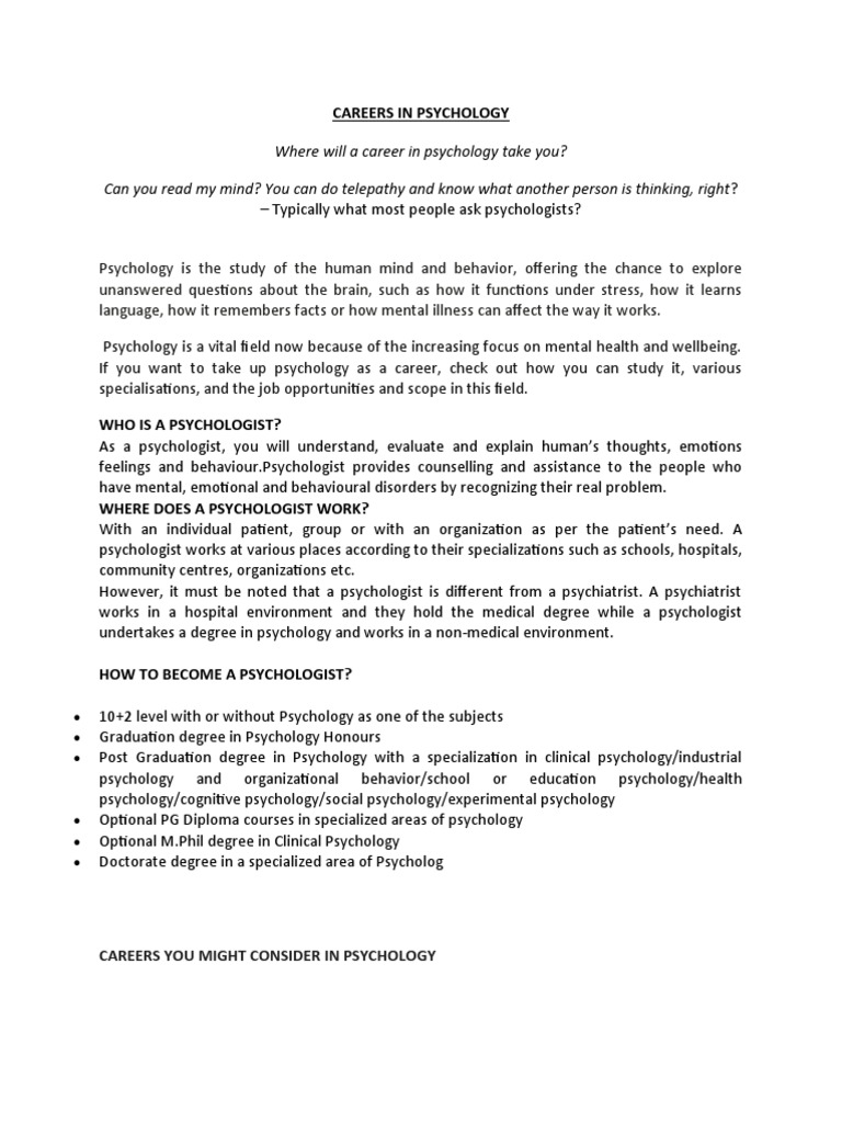 Careers in Psychology | PDF | Psychologist | Psychology