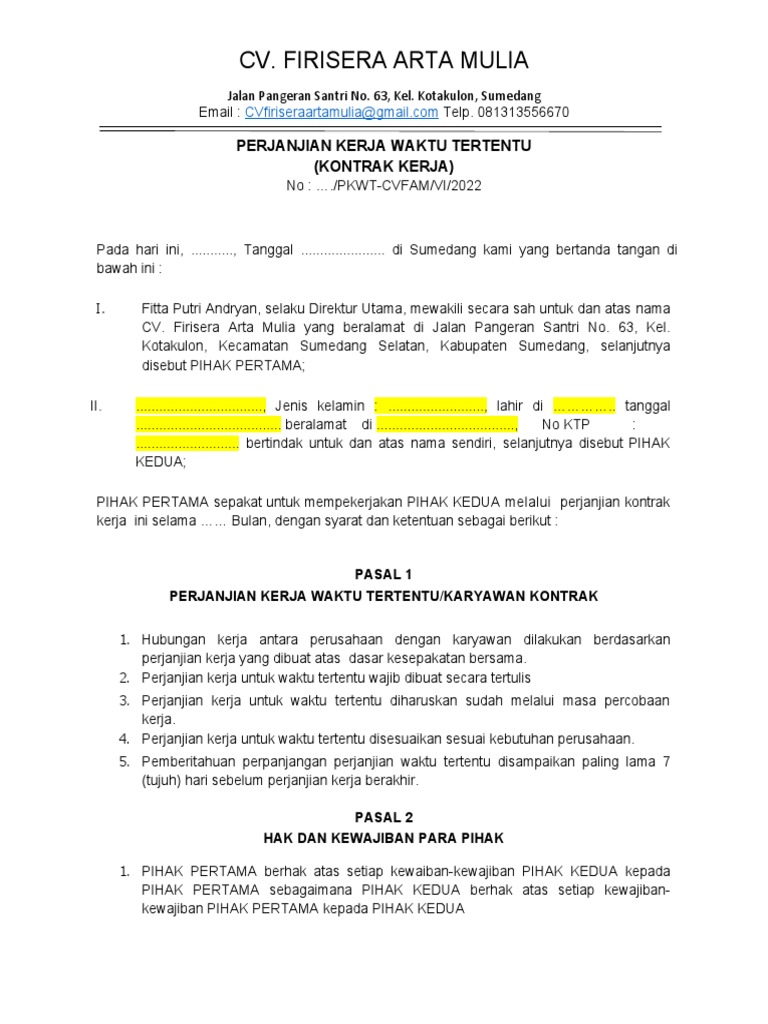 Kontrak ASISTAN BEAUTY Mentah | PDF