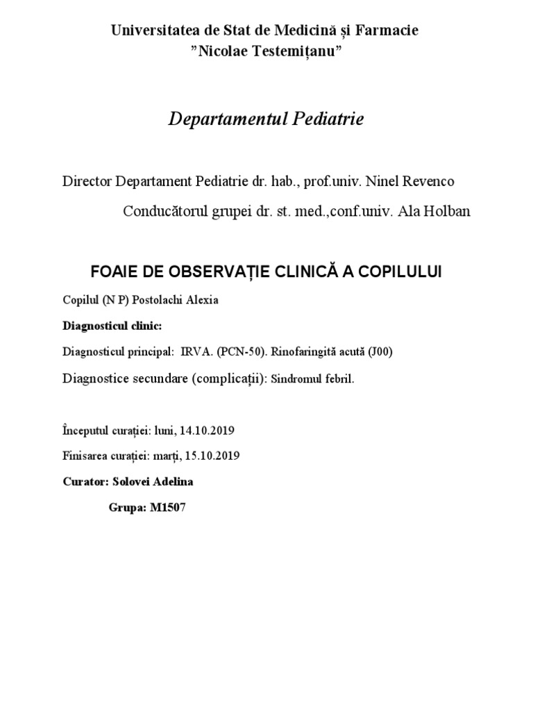 Fisa Pediatrie Adelina | PDF