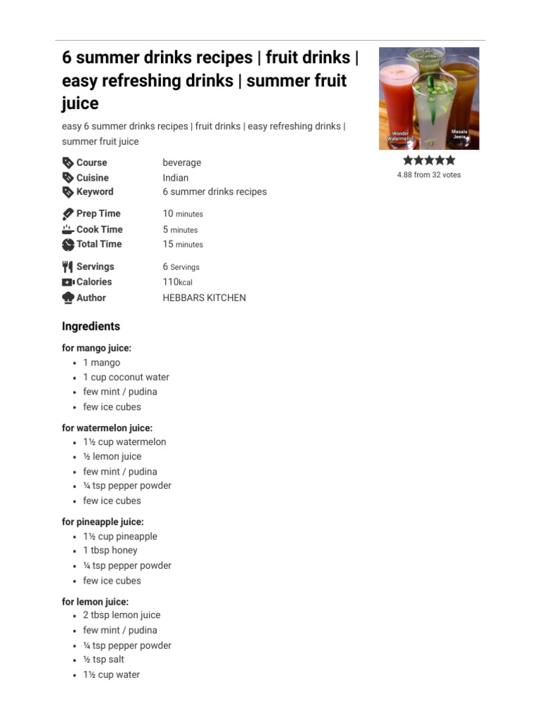 6 summer drinks recipes _ fruit drinks _ easy refreshing drinks ...