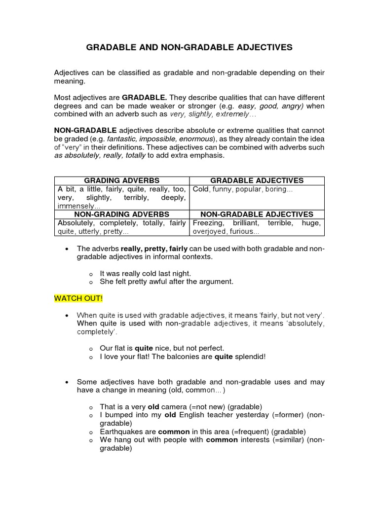 GRADABLE AND NON-GRADABLE ADJECTIVES EIOI 2023 Feb | PDF