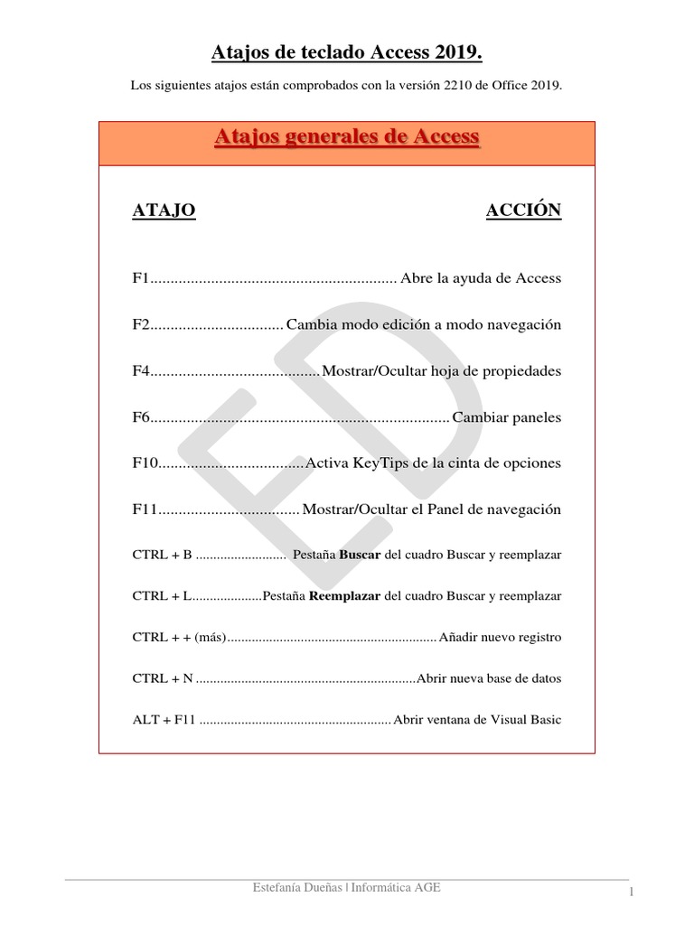 Atajos de Teclado Access 2019 2022 | PDF | Bases de datos | SQL