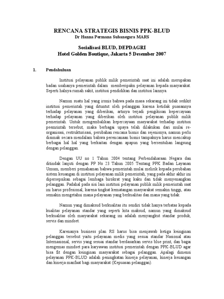 Bisnis Plan Depdagri (Hana) | PDF