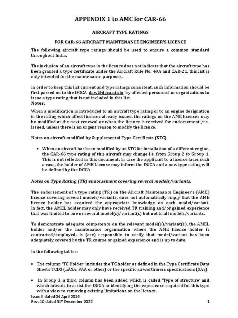CAR 66 (App1toAMC) PDF | PDF | Aviation | Aircraft Configurations