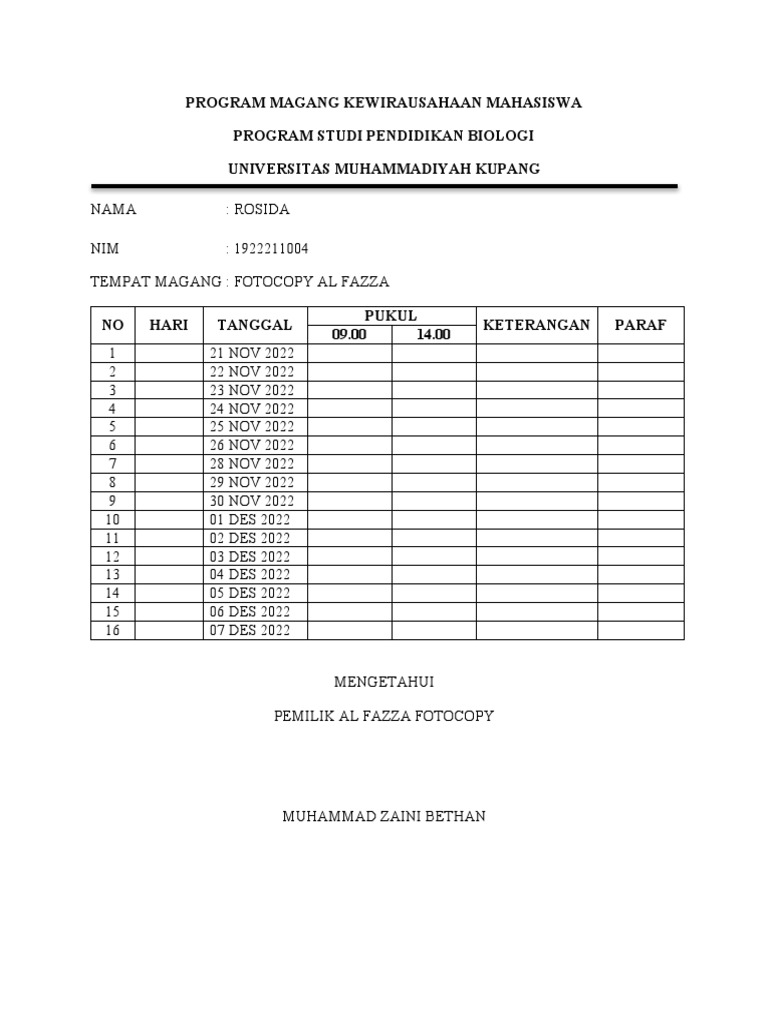 Absen Program Magang Kewirausahaan Mahasiswa | PDF