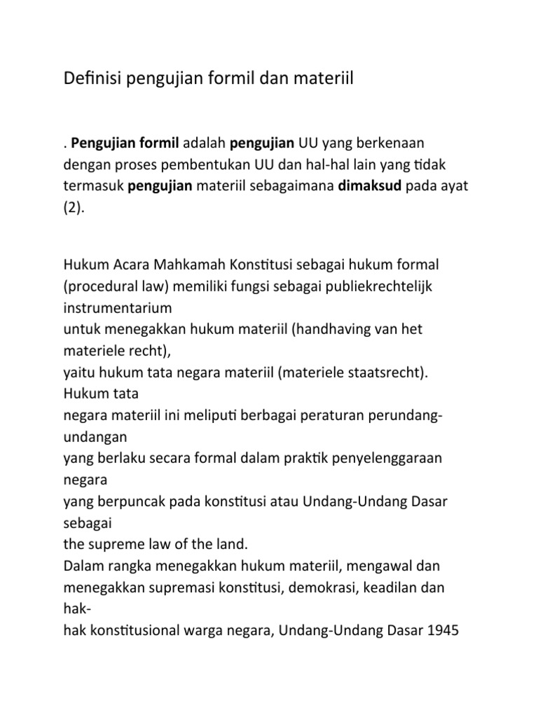 Definisi Pengujian Formil Dan Materiil | PDF