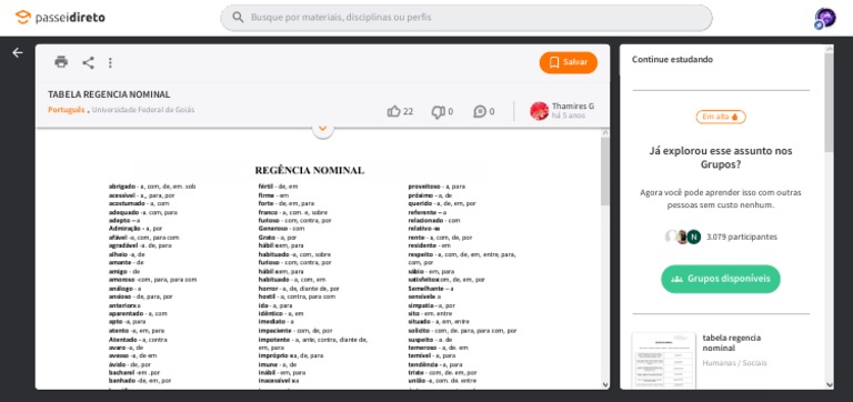 Tabela de Regência Nominal | PDF