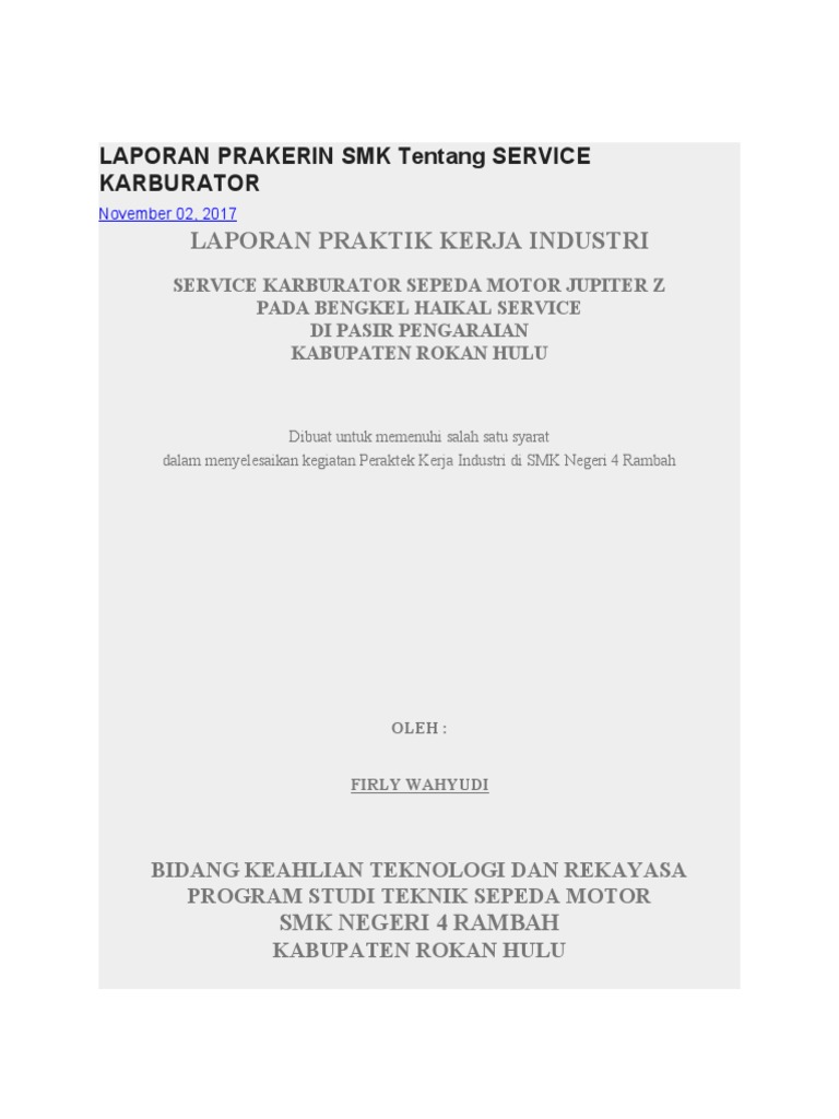 Laporan Praktek Kerja Service Karburator | PDF | Bisnis | Pengelolaan ...