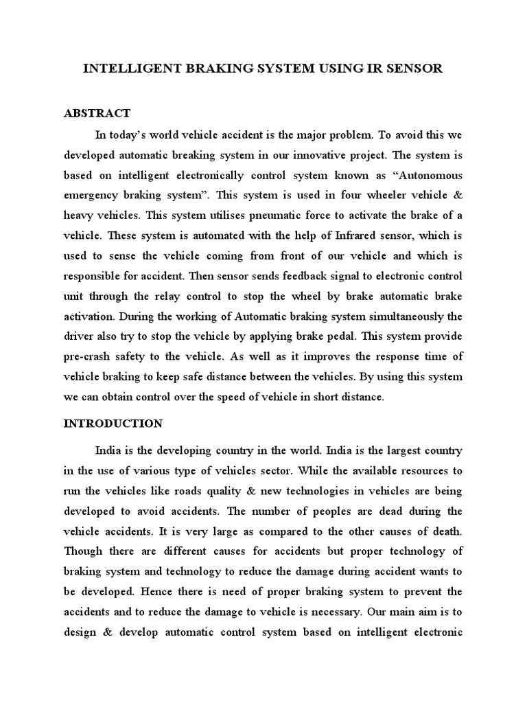 Intelligent BRAKING SYSTEM Using IR Sensor | PDF | Brake | Vacuum Tube