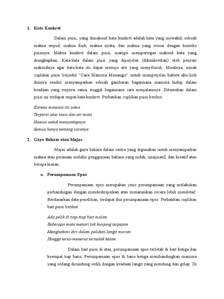 Analisis Puisi - Kata Konkret Dan Majas | PDF Analisis Puisi - Kata Konkret Dan Majas | PDF