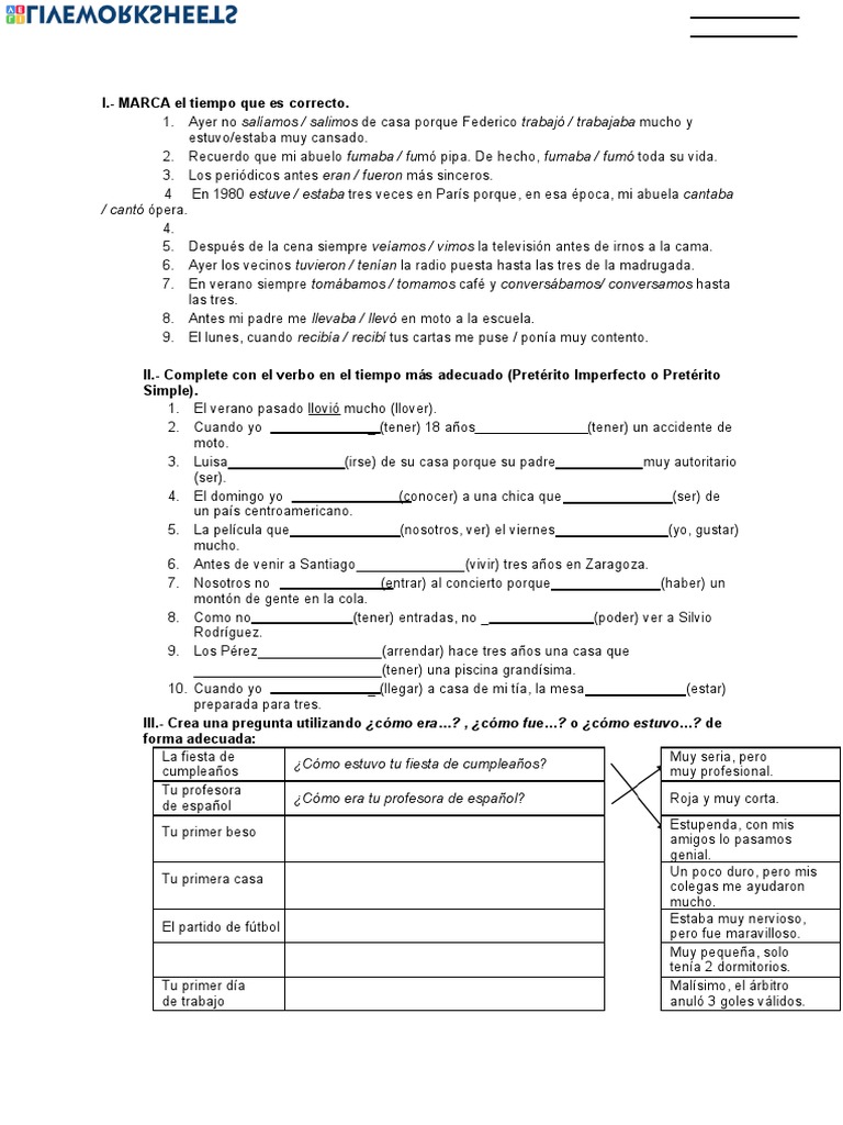 Ejercicios de Contraste de Pasados | PDF