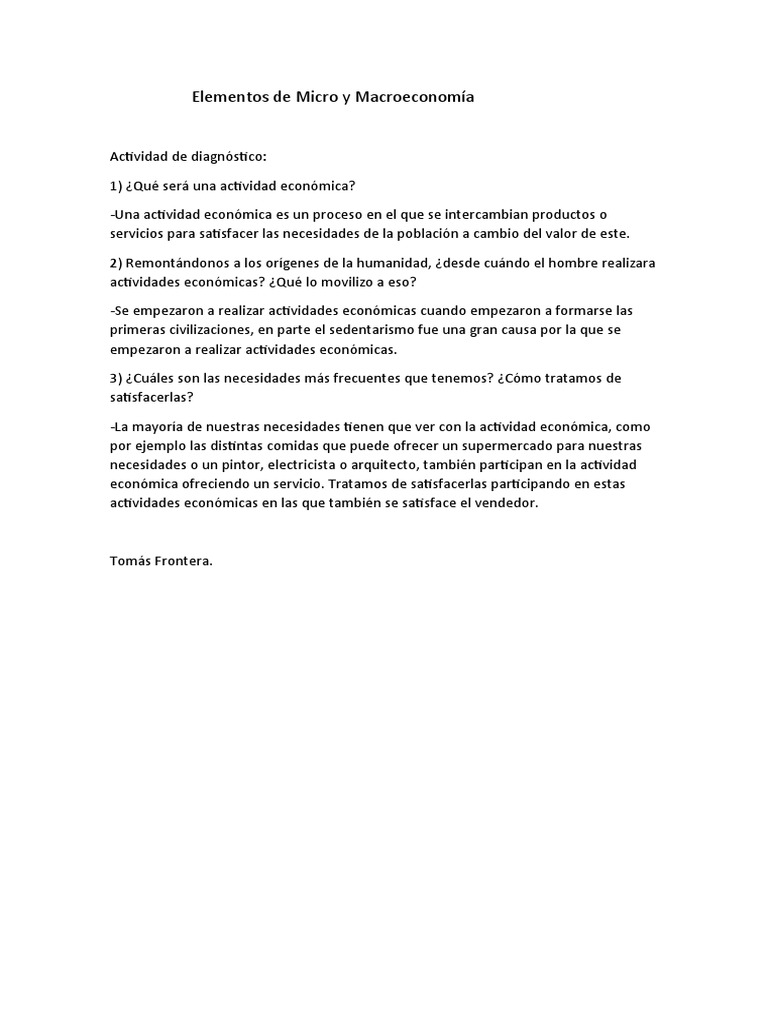 Elementos de Micro y Macroeconomía Diagnostico | PDF