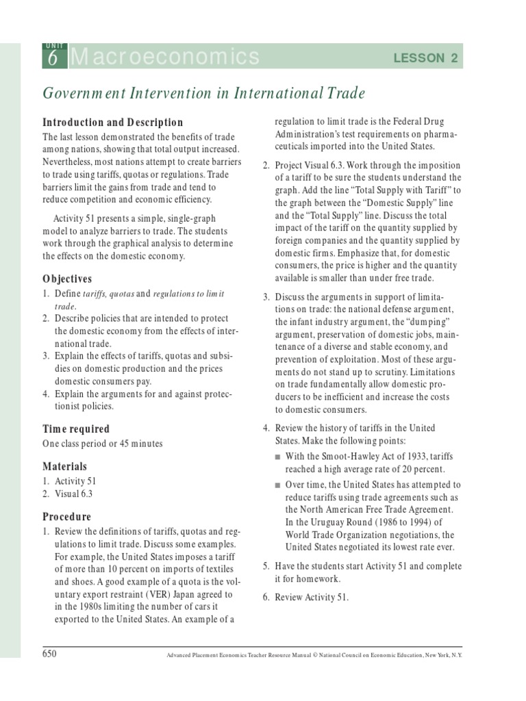 Unit 6 Lesson 2 Activity 51 Barriers To Trade Key | PDF | Economic ...