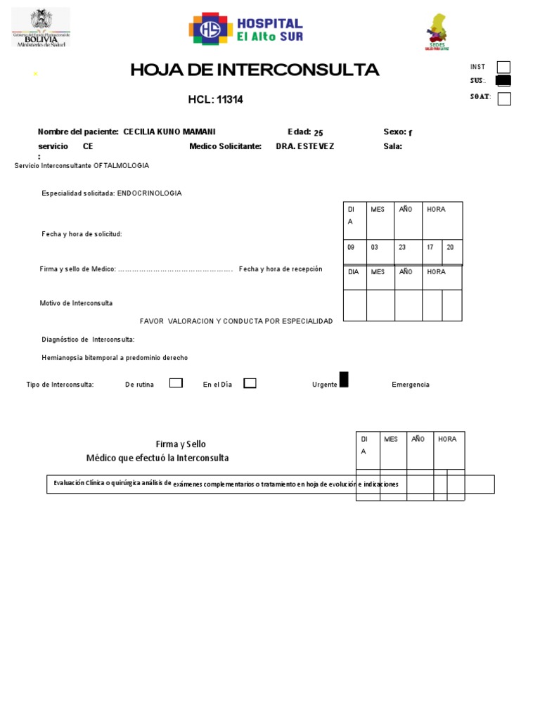 Hoja de Interconsulta Oftalmología | PDF