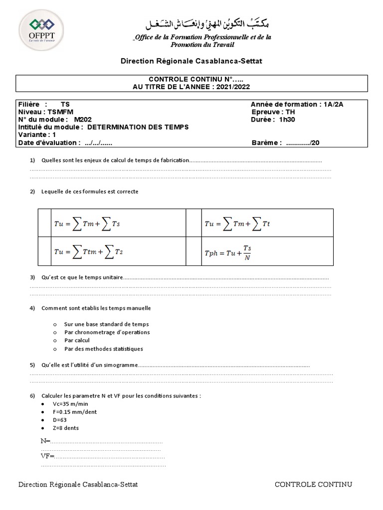 0-M202 Temps CC1 V1 TSMFM 2022-2023 | PDF