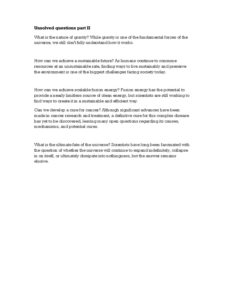 Unsolved Questions Part Ii Pdf