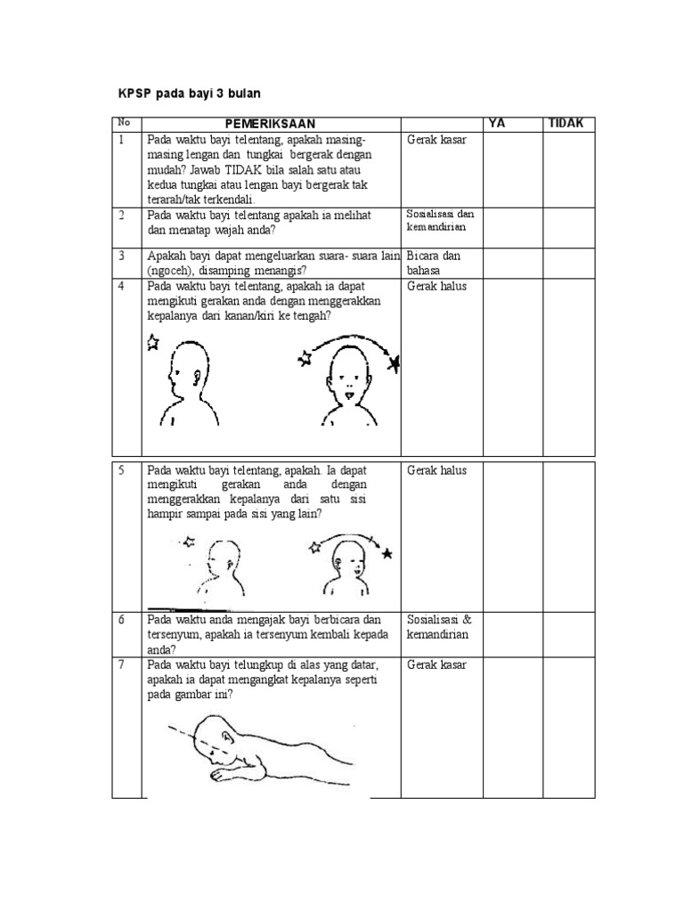 KPSP Pada Bayi 3 Bulan | PDF | Seni & Disiplin Bahasa | Pengembangan Diri