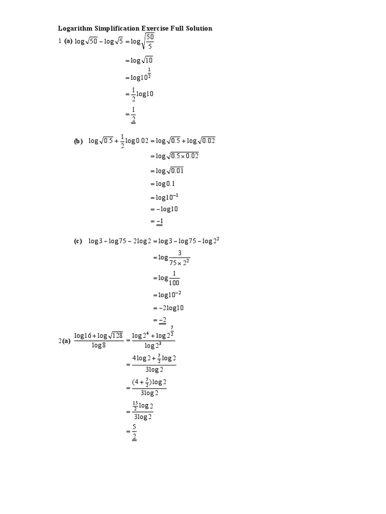 Logarithm Exercise Full Solution (Combined) | PDF | Lie Groups ...