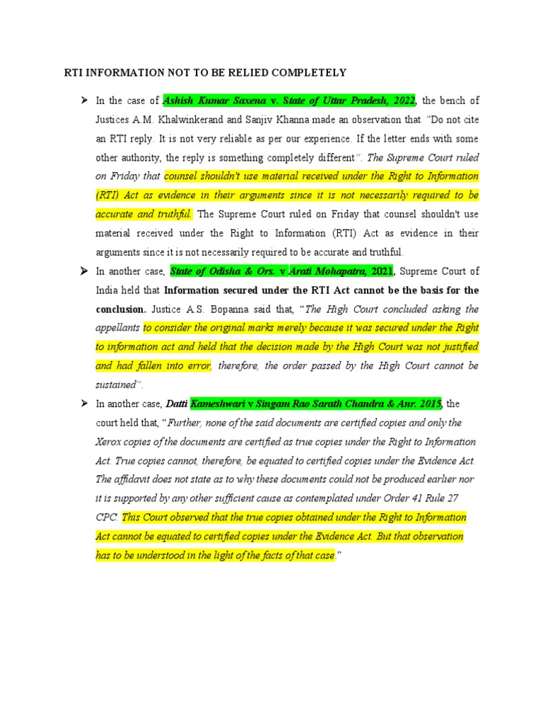 Evidentiary Value of RTI Information | PDF