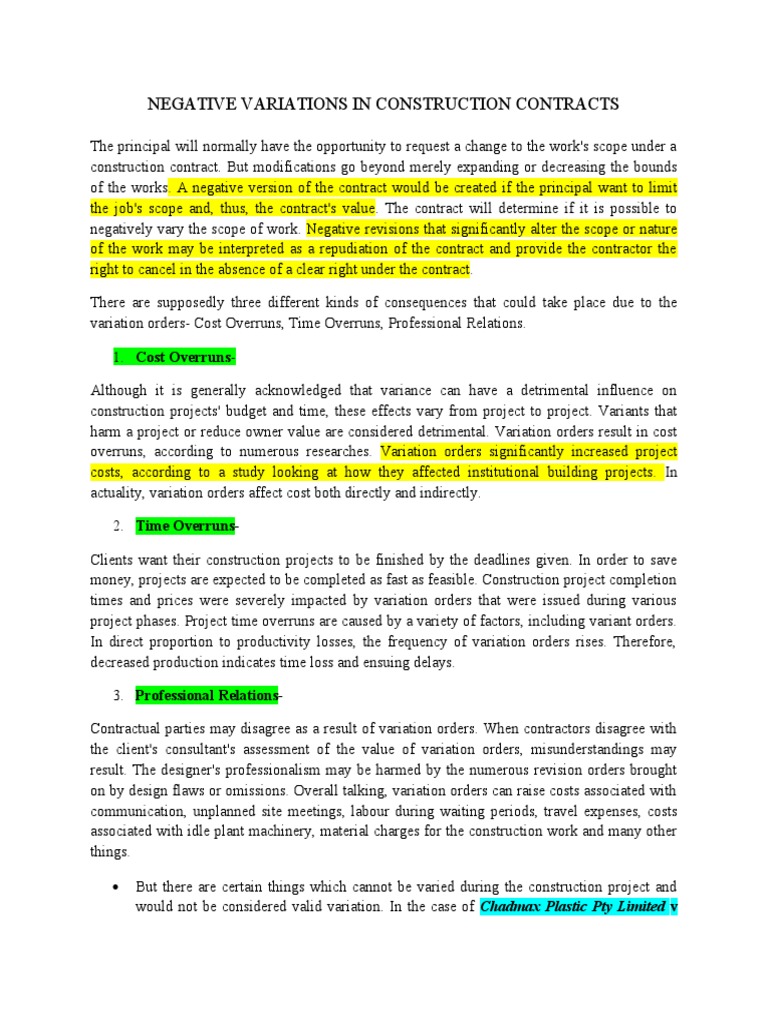 NEGATIVE VARIATIONS IN CONSTRUCTION | PDF | Employment | Justice