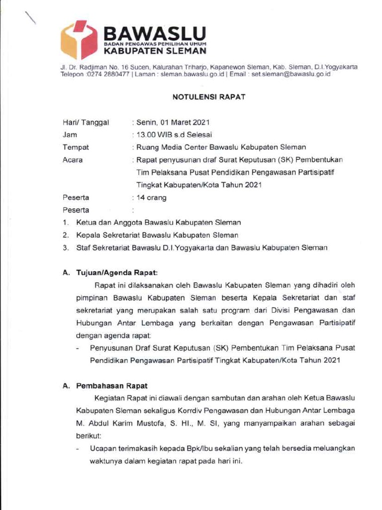 Contoh Notulen PDF | PDF