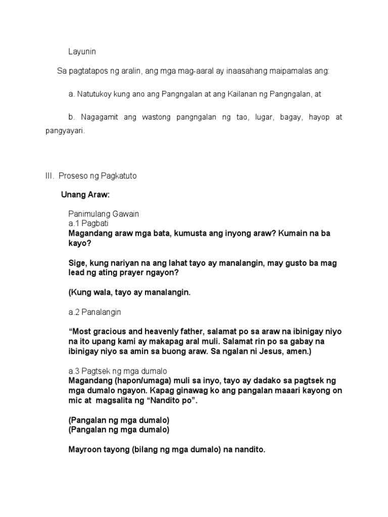 Teaching Filipino - Elementary Lesson Plan | PDF