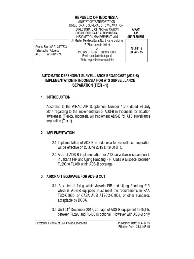 Aip Sup 08 15 | PDF | Transponder (Aeronautics) | Air Traffic Control