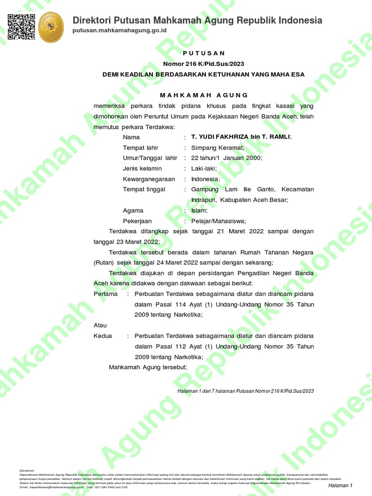 Putusan 216 K Pid - Sus 2023 20230320214823 PDF | PDF