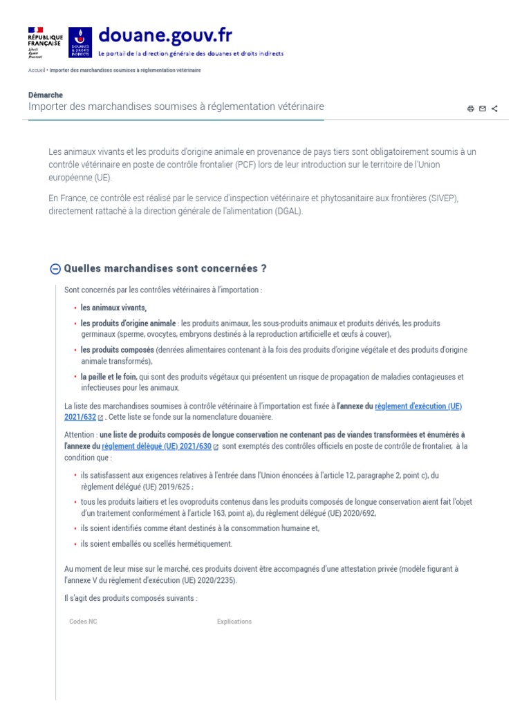 Démarche - Importer Des Marchandises Soumises À Réglementation Vétérinaire - Portail de La ...
