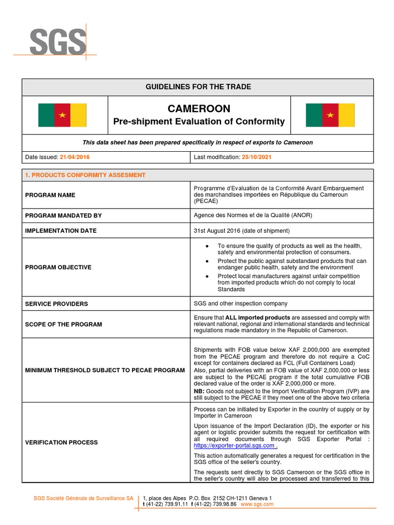 SGS TFS PCA CAMEROON Datasheet EN 21 V18 | PDF | Technology & Engineering