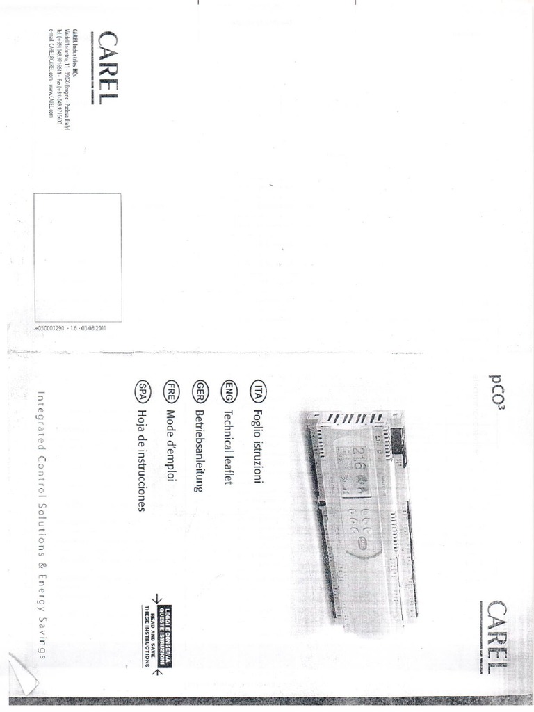 Carel pCO3n-Microcontroller Chiller Trane CGAH080 Technical Leaflet | PDF