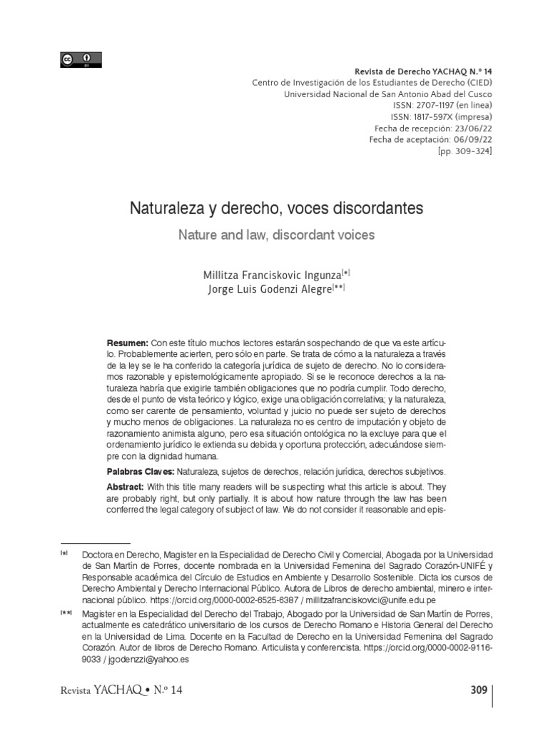 Naturaleza y Derecho, Voces Discordantes - Millitza Franciskovic ...
