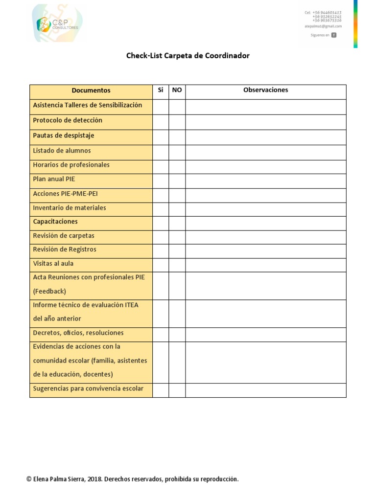 Check-List Carpeta Coordinador | PDF | Crecimiento personal y profesional