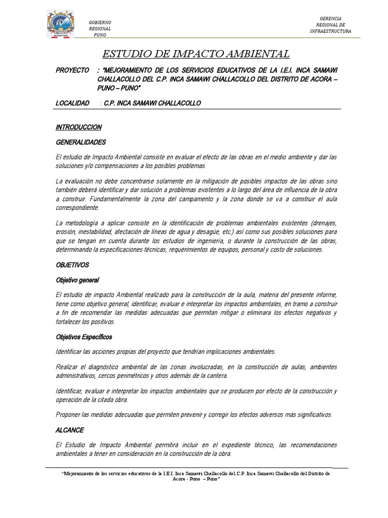 5 Estudio de Impacto Ambiental Challacollo Ok | Descargar gratis PDF | Evaluación de impacto ...