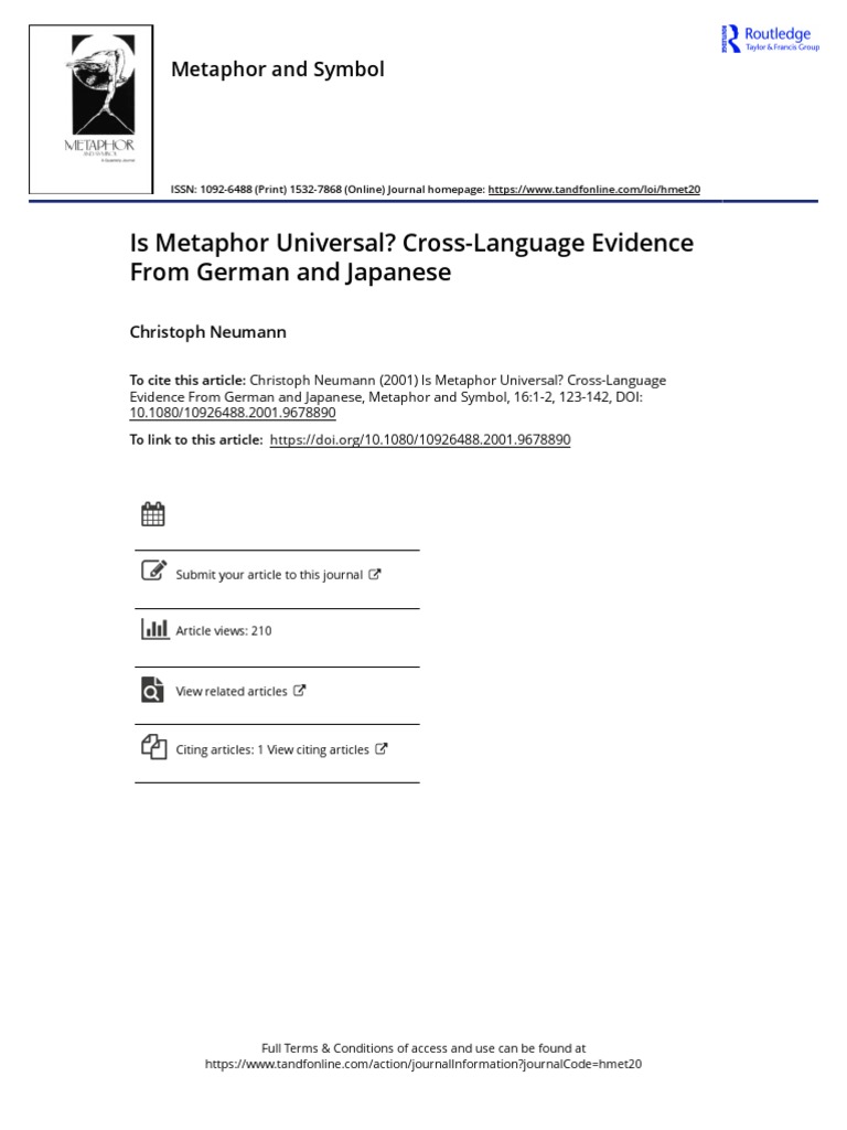 Is Metaphor Universal Cross Language Evidence From German and Japanese ...