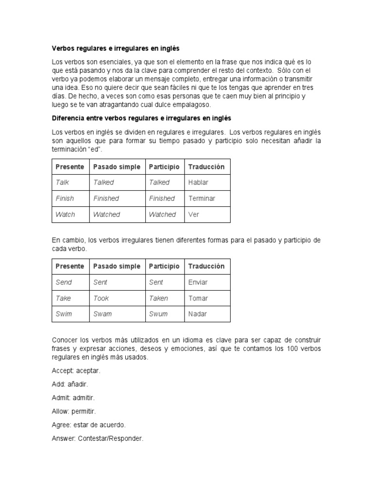 Verbos Regulares e Irregulares en Inglés | PDF | Verbo | Lingüística