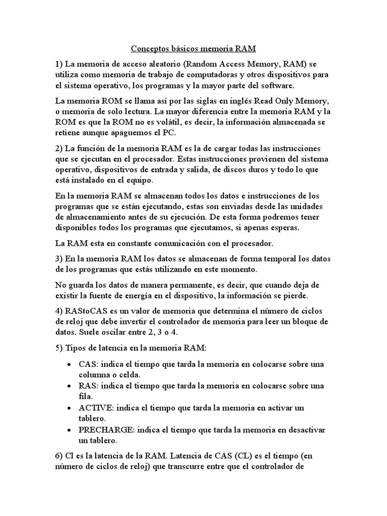 Conceptos Básicos de La Memoria RAM | PDF | Almacenamiento de datos de ...