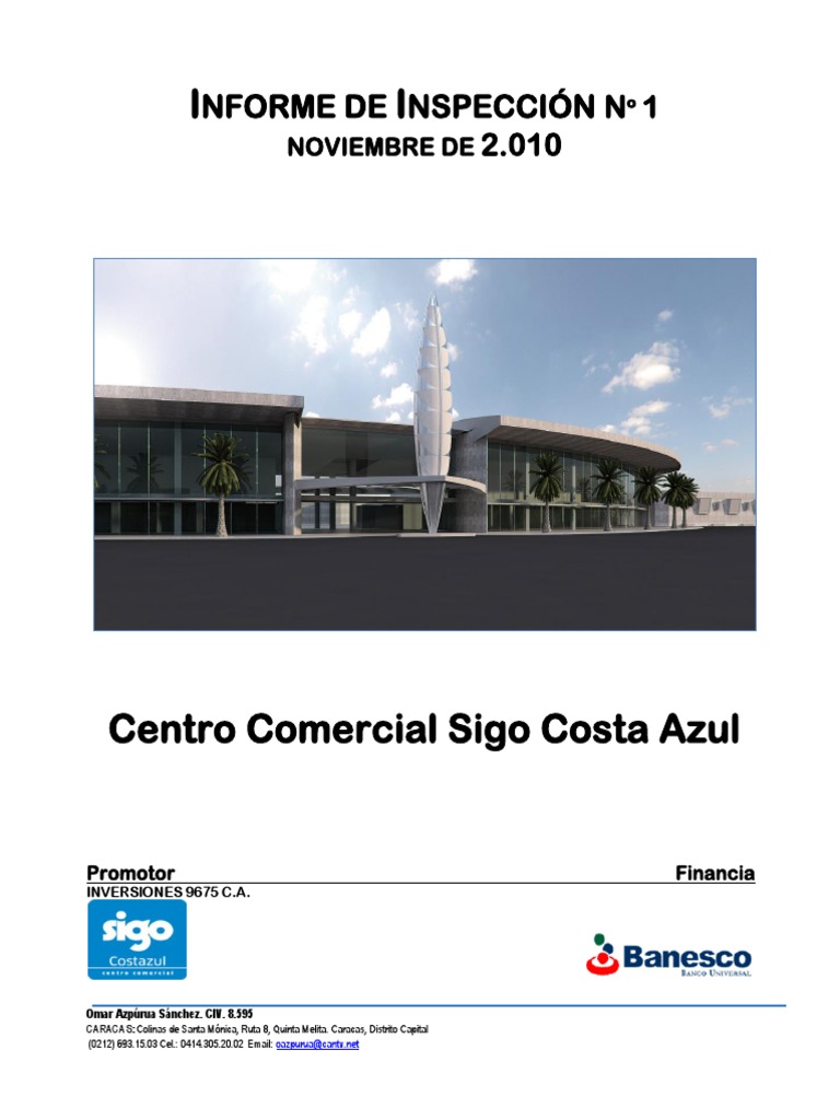 Informe de Inspeccion #1 Nov-10 PDF | PDF | Hormigón | Concreto reforzado