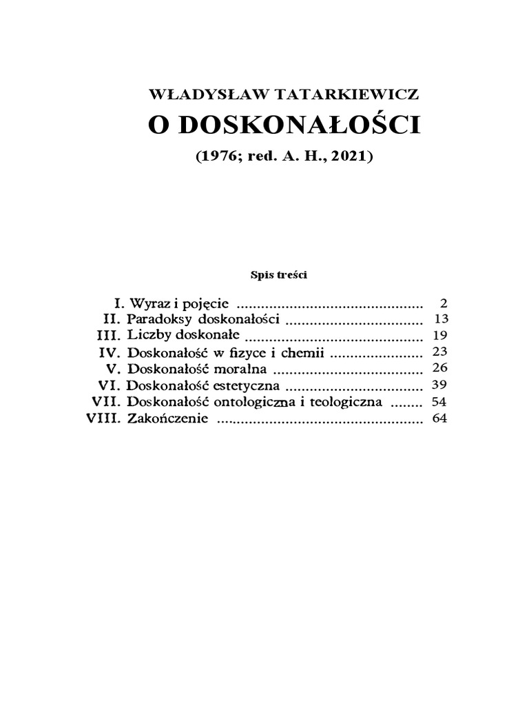 Tatarkiewicz WÅ Adyså Aw - O Doskonaå Oå Ci | PDF