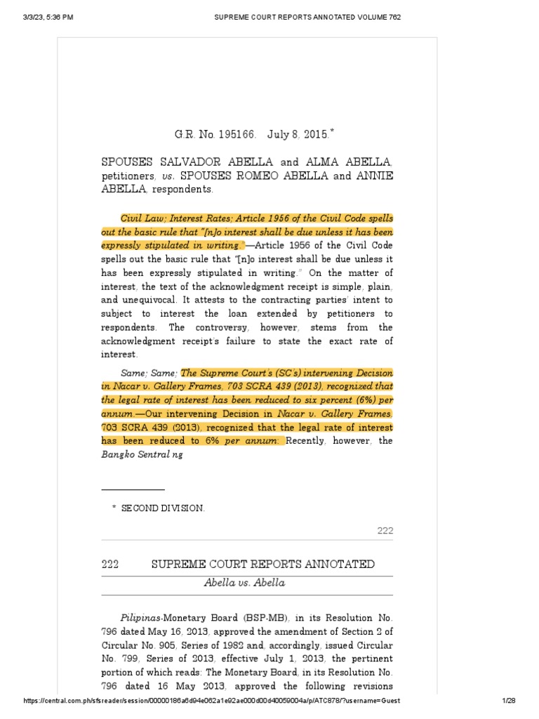 Abella vs. Abella | PDF | Interest | Lawsuit