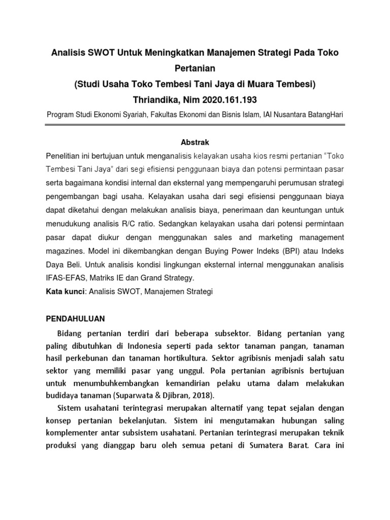 Strategi SWOT Toko Tani Jaya | PDF | Teknologi & Rekayasa