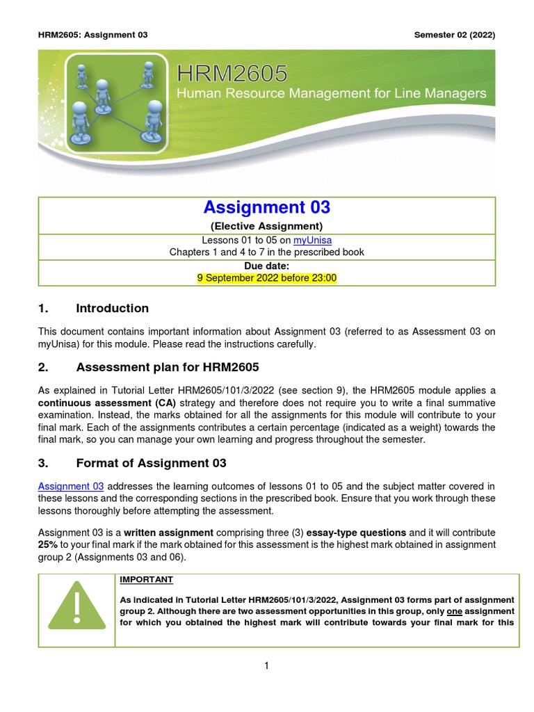 HRM2605 - Assignment 03 - 2022 - Assessment Info Letter | PDF | Plagiarism | Academic Dishonesty