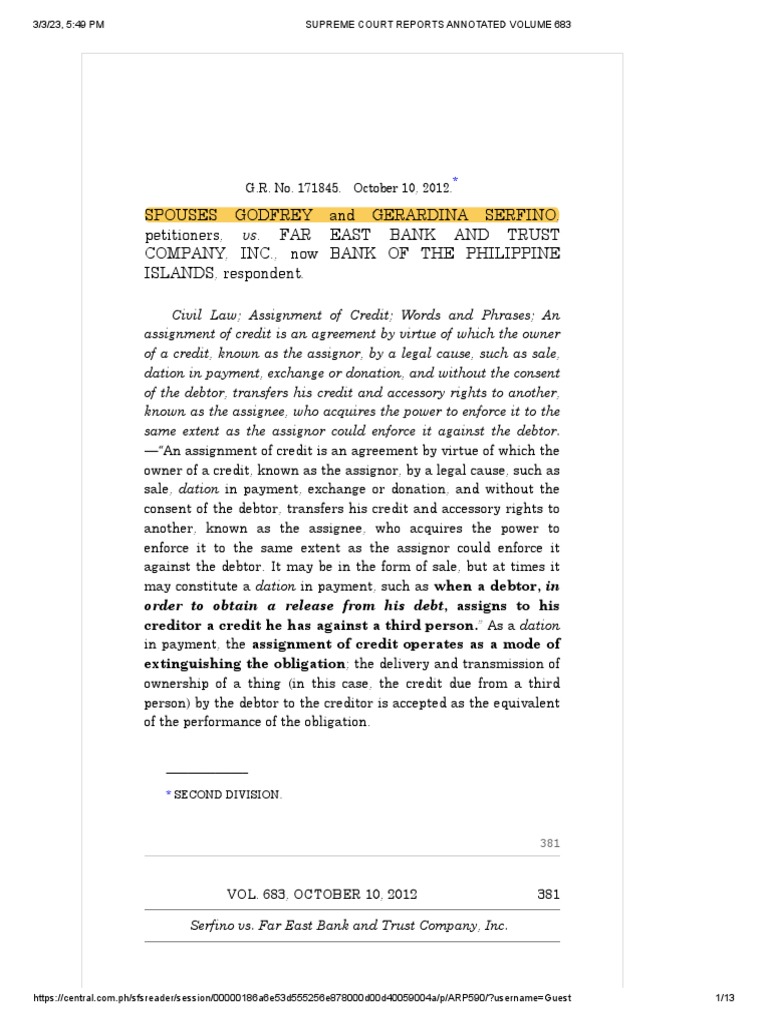Serfino vs. Far East Bank and Trust Company, Inc. | PDF | Assignment (Law) | Banks