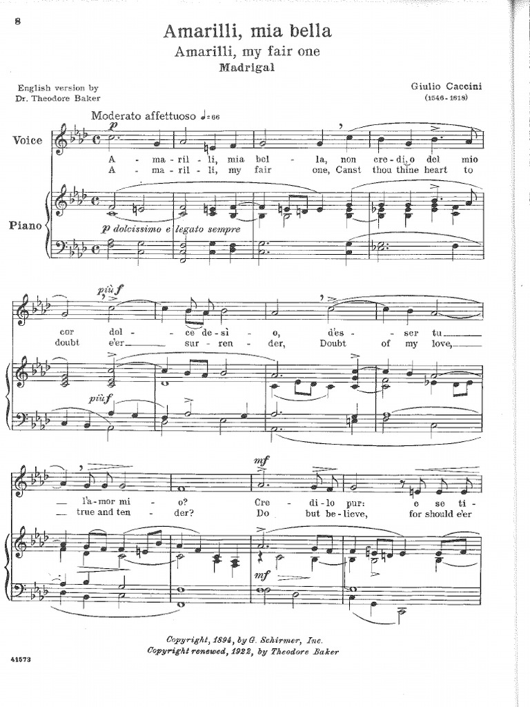 Amarilli Mia Bella C Minor | PDF