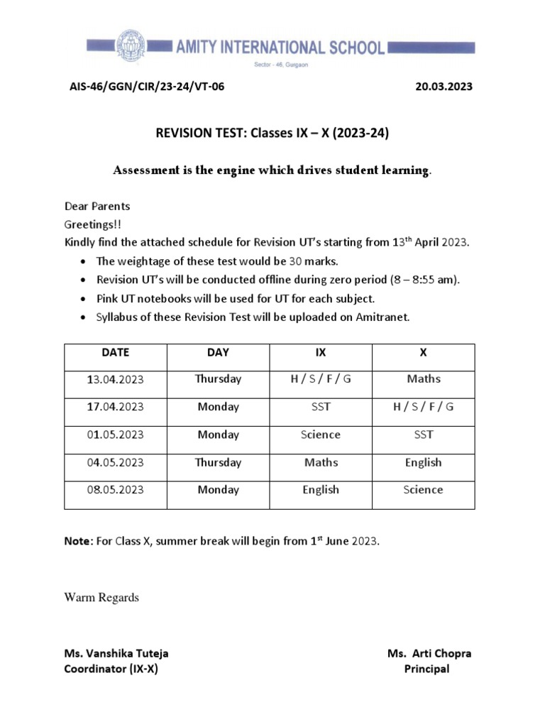 Cir 06 RT Schedule IX X PDF